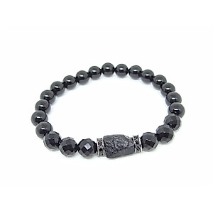 Handmade Natural Stone Black Tourmaline & Black Onyx Beaded Bracelet Men's and Women's