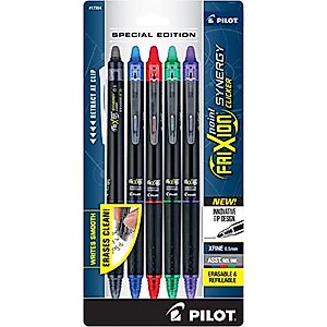 PILOT Frixion Point Synergy Clicker Retractable & Erasable Gel Ink Pens, 0.5mm Extra Fine Point, Assorted Colors, 5-pack