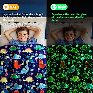 WMBLKT Dinosaur Blanket Glow in The Dark 40"x 50"Dino Blanket Throw Dinosaur Gifts for Kids Boys Girls