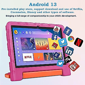 Kids Tablet 10 inch Android 13 Tablets for Kid with Shockproof Case, 12GB+128GB, Octa-Core, 1280 X 800 HD Touchscreen, IWAWA Pre-Installed Parental Control, 2.4G/5G WiFi, 6000mAh, Bluetooth-Rose red