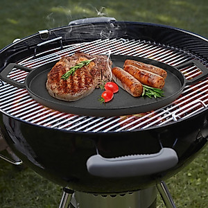 Onlyfire Cast Iron Pizza Pan, 14 Inch Baking Pan with Handles, Pre-Seasoned Skillet Round Griddle Pan for Grill BBQ, Baking Stove and Oven