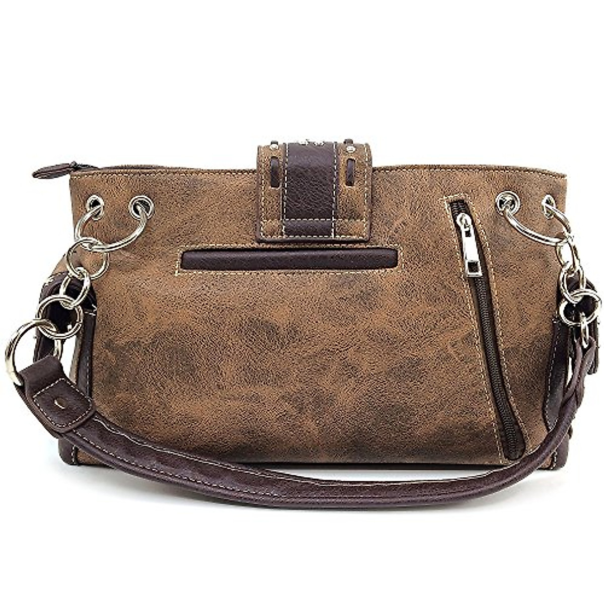 Justin West Rhinestone Concho Western Laser Cut Tooled Wristlet Wallet Shoulder Handbag Purse (Brown Purse and Wallet)