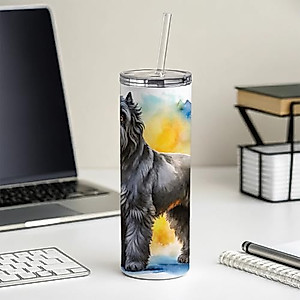 Bouviers Des Flandres Dog Watercolor Style Skinny Tumbler 20oz with Straw Insulated Water Bottle Gift