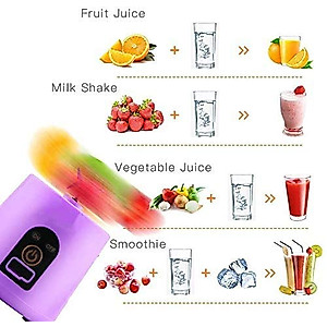 Aizbao Portable Blender, 380ml Six Blades 3D Juice cup, Small Fruit Mixer, Personal Mixer Fruit Rechargeable with USB, Mini Blender for Milk Shakes, Smoothie, Fruit Juice (Light Purple)