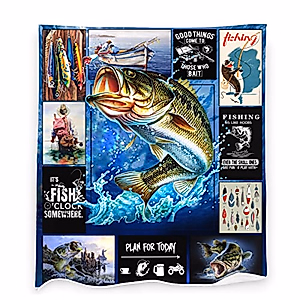 Bass Fishing Throw Blankets Ultra Soft Flannel Blanket Warm Cozy Couch Sofa Bed Decor for All Seasons