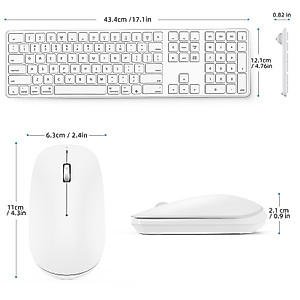 Bluetooth Keyboard and Mouse for Mac,OMOTON Wireless Multi-Device Keyboard with Numeric Keypad, Keyboard and Mouse Combo, for MacBook Pro/Air, iMac, iMac Pro, Mac Mini, Mac Pro (White)