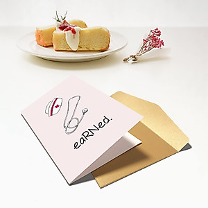 Chenive Funny Nurse Graduation Card, Nursing Graduate Greeting Card, Congratulation Card for New Registered Nurse, BSN RN Card, eaRNed