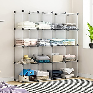 Aeitc Closet Organizer Add Wire Panels Cube Storage Organizer Protable Closet Storage Shelves Cubby Shelving Bookshelf Cube Organizer Storage Cubes, 16 Cubes, White