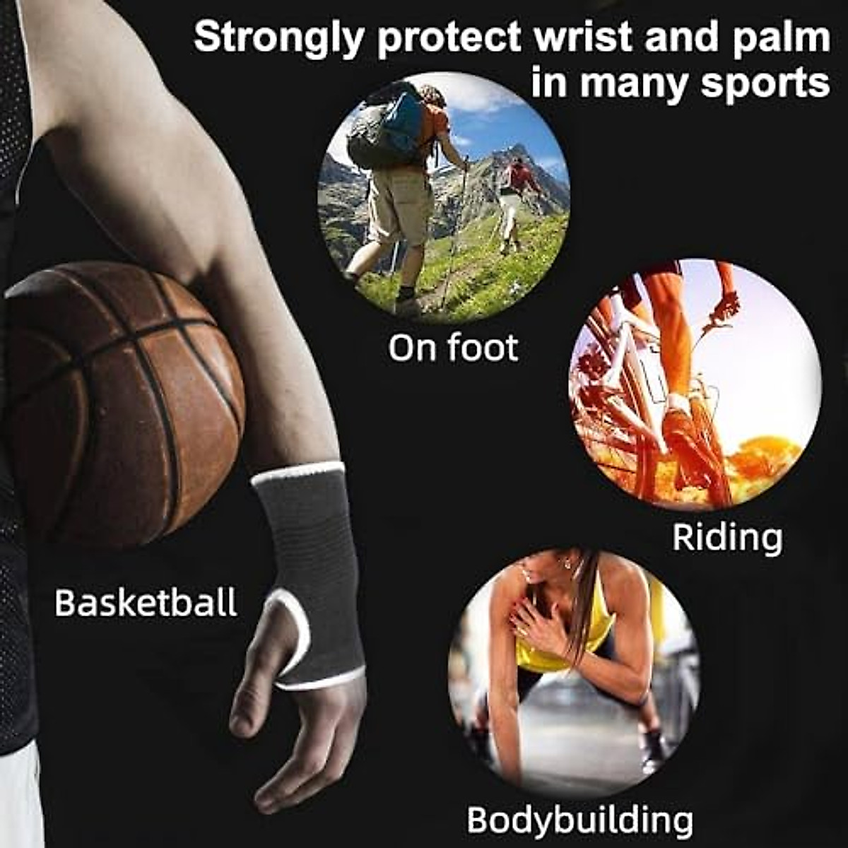 JUSDIQIR Palm Brace Wrist Support Sleeves (1 Pair), Everyday Use Wrist Brace, Compression Carpal Tunnel for Wrist Pain Relief, Fitness Gloves, Sports Glove, Wrist Brace for Men and Women (M, Black)