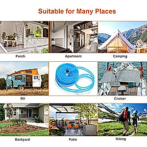 HISAFA 2 Pack Portable Clothes Line with Hooks 16.4 ft Nylon Blue