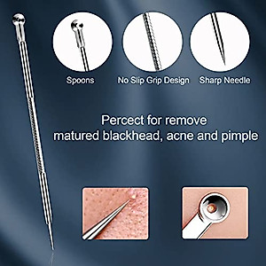Blackhead Removal Tools, 4 Pcs Pimple Popper Tool Kit, Professional Stainless Pimples Comedone Extractor with Portable Case(Silver)