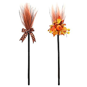 2pcs Halloween Witch Broom, Plastic Broom Witch Broomstick, Halloween Witch Decoration Props, Flying Broomstick for Halloween Costume Party Supplies (B)