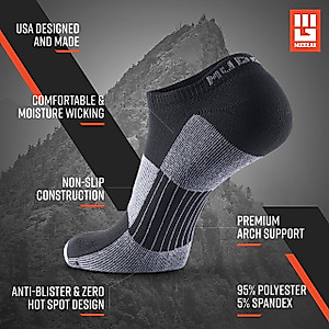 MudGear No Show Socks - Official Spartan Race Men's and Women's Socks for Running, Rucking, Racing, Hiking, Workout etc. - 2 Pack Athletic Moisture Wicking Cushioned No Show Socks (Black/Gray, Large)