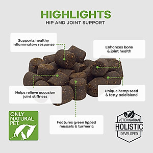 Only Natural Pet Hemp Hip & Joint Support for Dogs - Supplement for Mobility Wellness Pain Relief Healthy Inflammatory & Bone Stiffness - Chews w/Fatty Acid Blend Mussels & Turmeric - 60 Count