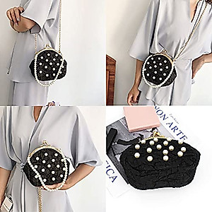 Felice Ann Mini False Pearls Evening Clutch Handbag Pearls Top-handle Bag Chain Strap Crossbody Shoulder Bag, False Pearls Black