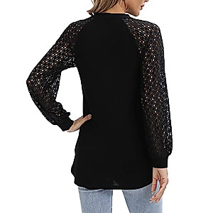 Sigeeya Women’s Long Sleeve Casual Tunic Tops Lace Lady Tops and Blouse(Black,Large)