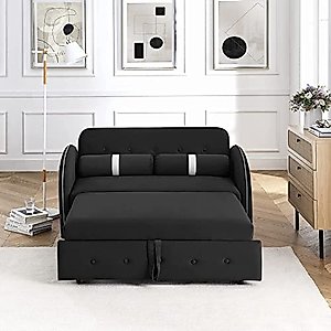 ERYE Modern Convertible Futon Sleeper Sofa with Pull Out Couch Bed, Functional Tufted Loveseat & Daybed for Home Office Apartment Studio Small Space Living Room Velvet Button Tufted Side Pockets