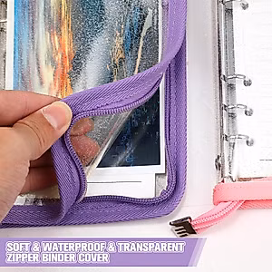 Kosiz 4 Pcs A6 Binder Cover 6 Ring Notebook Binder Clear Soft PVC Zipper Binder A6 Budget Binder Folder A6 Planner Cover Refillable Notebook Shell for Journal Photo Album, 7.9'' x 5.1'' (Multicolor)