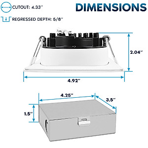 LUXRITE 4 Inch Square LED Recessed Ceiling Light with Junction Box, 15W, 5CCT Selectable 2700K/3000K/3500K/4000K/5000K, 1300LM High Brightness, Dimmable Canless Downlight, Wet Rated, ETL (6 Pack)