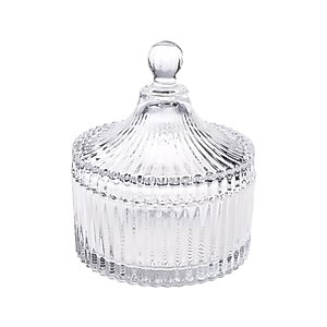 Beautyflier 5” Crystal Castle Candy Dish Stripe Snack Bowl Jar Fruit Container Jewelry Storage Case with Ball Handle Banquet Household Desktop Display Centerpiece