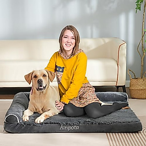 Ainpota Dog Bed Orthopedic Dog Beds for Large Dogs Plush L-Shaped Dog Couch with Removable Washable Cover, Eggs Crate Foam Pet Bed with Waterproof Lining, Dog Sofa for Giant Dog Up to 55lb