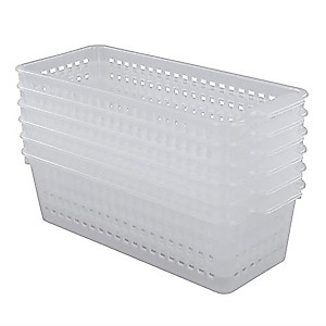 EudokkyNA Clear Slim Storage Baskets, Plastic Small Organizing Bin Set of 6