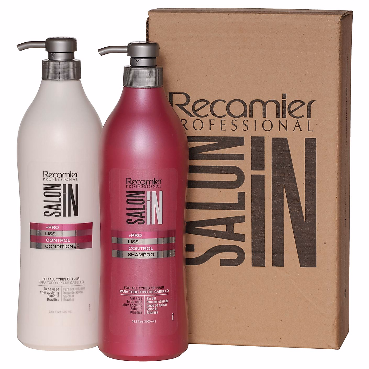 RECAMIER Anti Frizz Shampoo Liss Conditioner Detangler Set | Champu y Acondicionador Pack 33.3 OZ