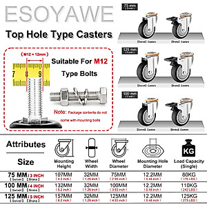 3inch 4inch 5inch TPR Thermoplastic Rubber Swivel Caster Wheel Set of 4, Dual Locking No Noise Casters with Brakes, Furniture Trolley Workbench Replacement Caster