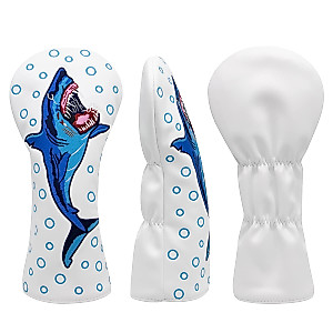 Big Shark Golf Driver Head Covers,1 Wood Driver Head Cover,Golf Wood Headcovers - White Synthetic Leather Durable Easy on Off Golf Club Protective fits for Taylormade Titleist Callaway