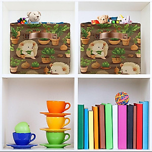 WELLDAY 1PCS Storage Basket Hedgehogs Pattern Large Foldable Storage Bin Cube Collapsible Organizer