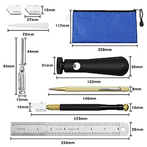 SPEEDWOX Glass Cutting Tool Kit 2mm-20mm Pencil Style Oil Feed Glass Cutter with 2 Replaceable Blades Ergonomic Assist Handle Tungsten Scribe Engraving Pen Oil Dropper Screwdrive Steel Ruler