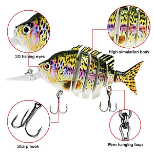 Rose Kuli Fishing Lures for Bass, 4 inch Rainbow Multi Jointed Swimbaits Slow Sinking Bionic Swimming Lures, 6 Segment Lifelike Topwater Hard Lures for Freshwater Saltwater Topwater Bass Trout