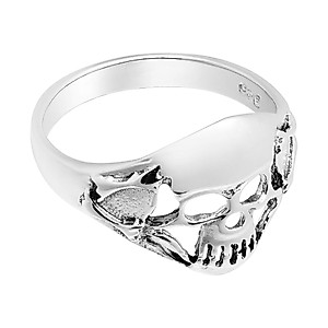 AeraVida Edgy Skull & Bones .925 Sterling Silver Ring, Halloween Skull Rings Women, Halloween Jewelry Gifts, Sterling Silver Ring Size 9