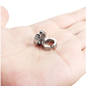 Jstyle Stainless Steel Mens Womens Clip On Earrings Hoop Huggie Non-Piercing Hypoallergenic White