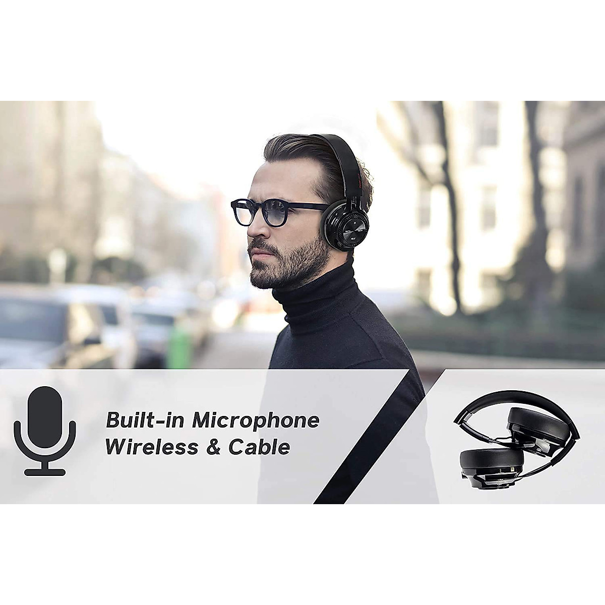 PowerLocus P3 Wireless Bluetooth Headphones Over-Ear, [40h Playtime, Bluetooth 5.0] Foldable Stereo Wireless/Wired Headphone Over Ear with Mic Deep Bass Headset for iOS/Android/Laptop/PC/TV - Black