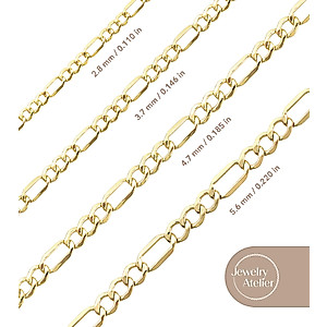 Jewelry Atelier Gold Chain Necklace Collection - 14K Solid Yellow Gold Filled Figaro Chain Necklaces for Women and Men with Different Sizes (2.8mm, 3.7mm, 4.7mm, 5.6mm)