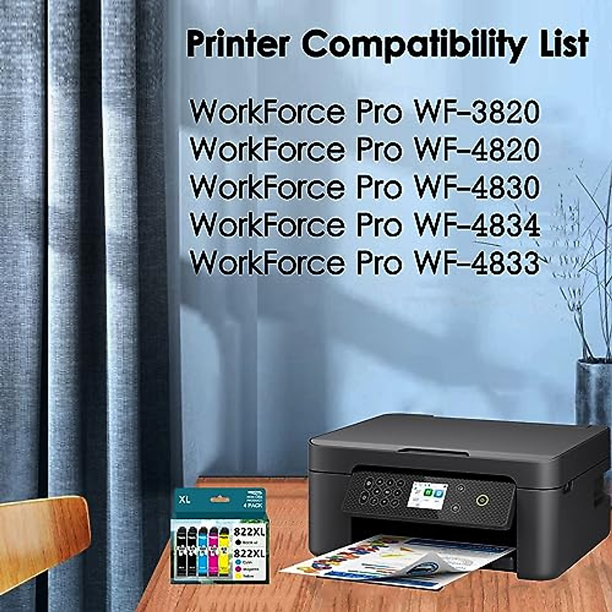 822XL Ink Cartridge Replacement for Epson 822 Ink Cartridges 822 XL T822XL for Workforce Pro WF-3820 WF-4820 WF-4830 WF-4833 Printer (2 Black 1 Cyan 1 Magenta 1 Yellow, 5 Pack)