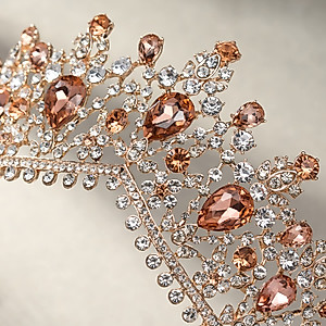 SWEETV Rose Gold Wedding Crown for Bride, 3-pack Tiara Earrings Necklace, Queen Crown Jewelry Set, Crystal Costume Party Birthday Prom Pageant Jewelry for Women,Genesis