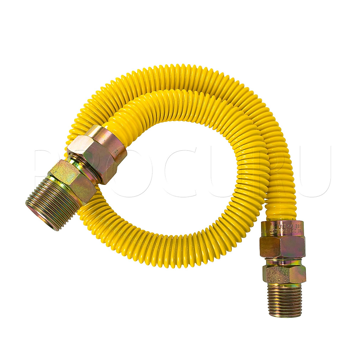 PROCURU 5/8" OD x 12" (1Ft) Universal Gas Flex Connector Kit, Weatherproof Stainless Steel Pipe, Yellow Coated, for Stove, Range, Furnace (Green Series)