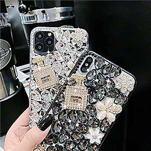 iPhone 12 /iPhone 12 Pro Bling Glitter Case,Luxury Bling Diamond Rhinestone Gemstone 3D Perfume Bottle and Flower Gemstone Soft TPU Back Cover Case for Women Girls with iPhone 12 /iPhone 12 Pro 6.1"