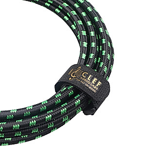 Clef Audio Labs Guitar Cable, 20ft - 1/4 inch TS Straight to Straight, Acoustic Electric bass Guitar AMP Cord, 22AWG, Chrome Zinc Alloy Shell, Green Braided Jacket