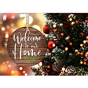 Wooden Hanging Sign Plaque, Welcome To Our Home Door Sign Decor, Housewarming Gifts, Hanging Plaques Ornament for Front Door Porch Wall Garden Yard Farmhouse B14