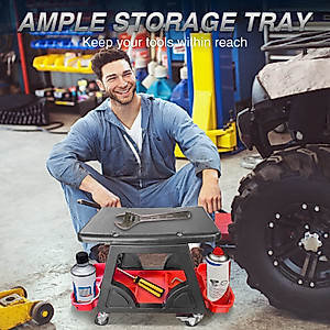 AgiiMan Rolling Mechanic Stool - 300 LBS Capacity Detailing Garage Stool with Wheels, Heavy Duty Mechanic Garage Chair Creeper Seat 2 Tool Storage Drawers Under Seat for Garage Repair