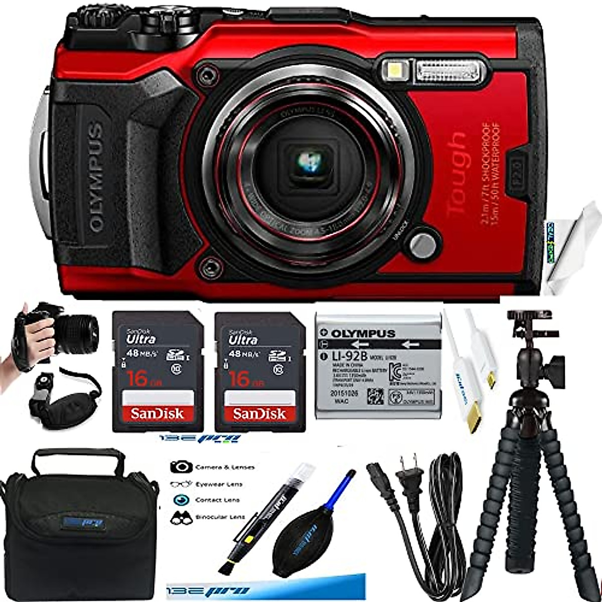Olympus Tough TG-6 Waterproof Camera, RED - Expo Premium Accessories Bundle