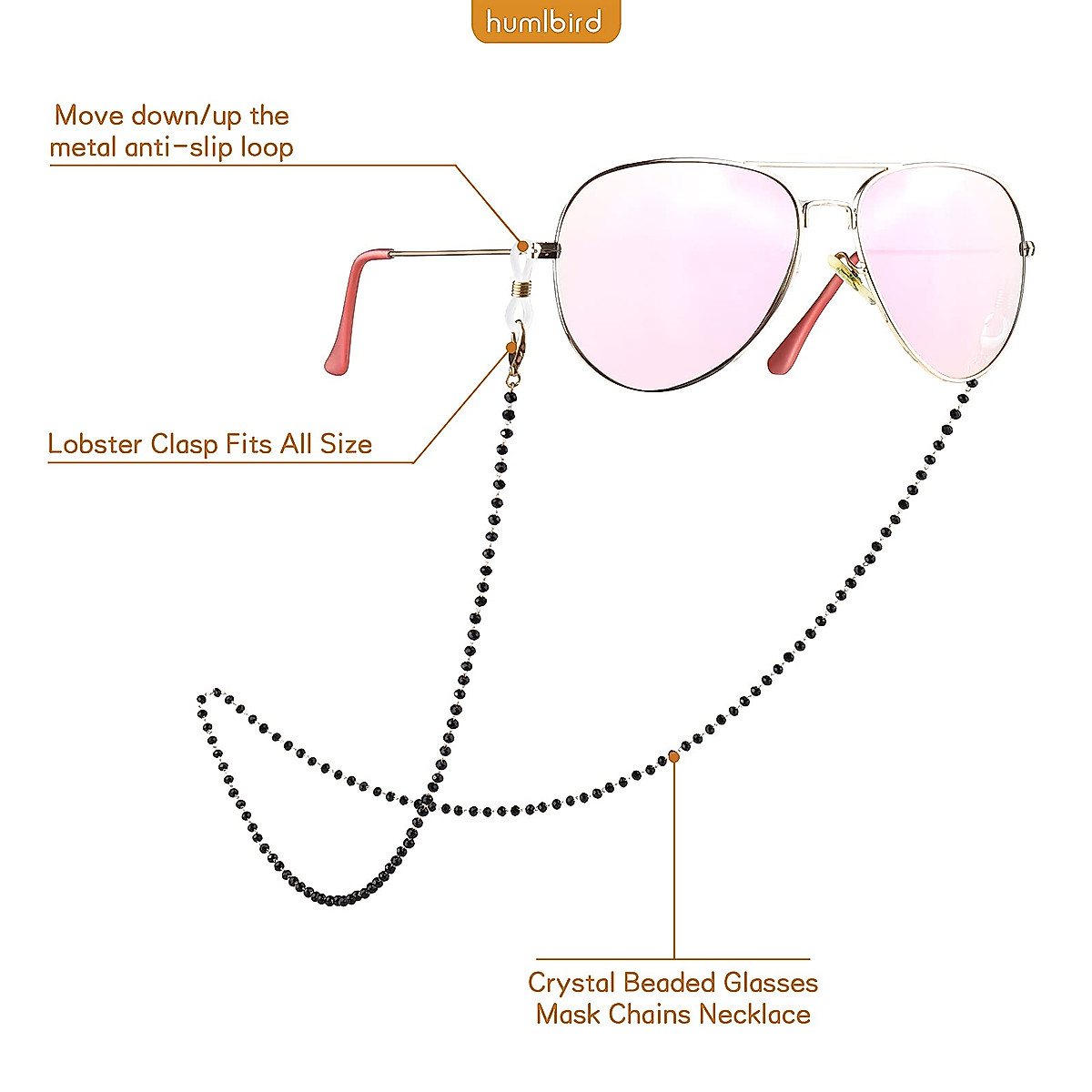 humlbird 2 Pcs Glasses Chain Sunglass Chain Eye Glasses Holders Around Neck Mask Chain Face Mask Eyeglass Chain for Women Stylish, Black White