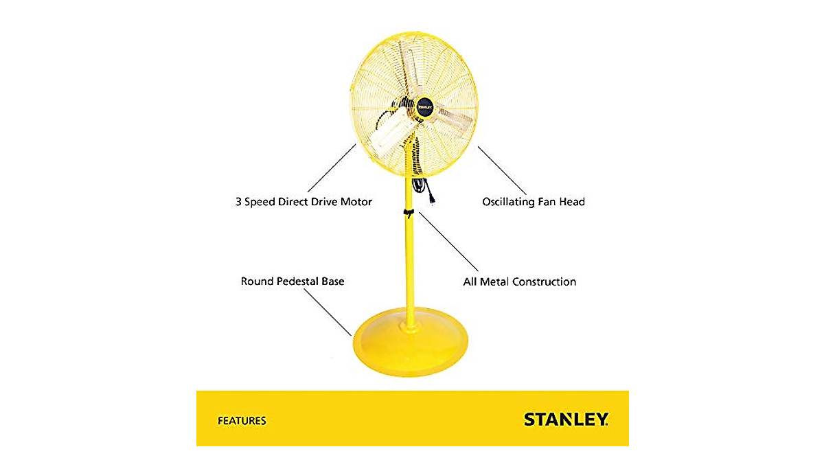 Stanley 24 Inch Oscillating Pedestal Fan - Heavy Duty Industrial Cooling