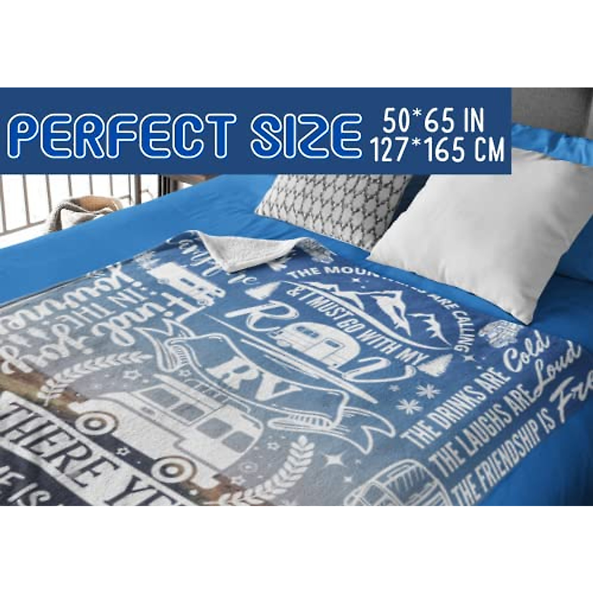 RV Gifts, RV Decorations for Inside Camper, Camping Blanket, Retro Bus Camper Decor Throw Blankets for Camp Lovers, Flannel Fleece Blankets for Campsite Outdoors RV Travel Bed Sofa Couch 65"x 50"