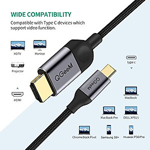 QGeeM USB C to HDMI Cable, USB Type C to HDMI Cable 4ft 4k Thunderbolt 3 Compatible with MacBook Pro 2020, IPad pro, Samsung S9 S10, Surface Book 2