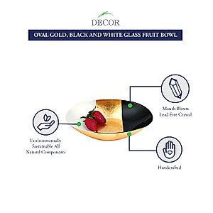 Oval Gold, Black and White 12 x 8" Glass Fruit or Salad Bowl