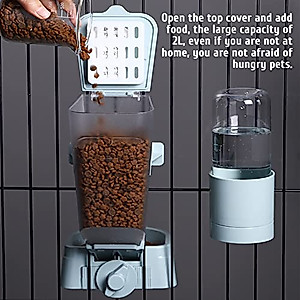 kathson Rabbit Food Water Dispenser Pet Cage Automatic Feeder 2L Food Dispenser 17oz Waterer Small Animal Hanging Bottle Bowl Set for Rabbit Cat Small Dog Ferret Puppy